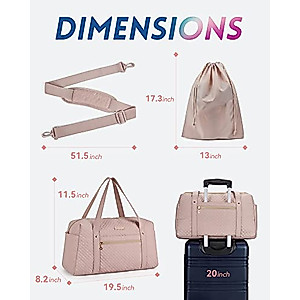 Travel Duffle Bag, BAGSMART 31L Quilted Weekender Overnight Bag for Women, Large Carry On Airport Bag with Wet Pocket & Shoe Bag for Travel, Business Trips, Sports (Pink-Basic version)
