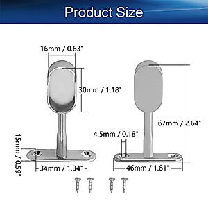 Yinpecly 0.63" x 1.18"(WxL) Zinc Alloy Oval Closet Rod Support Bracket Without Screws for Cupboard Clothes Hanging Wardrobe Silver Tone 2pcs