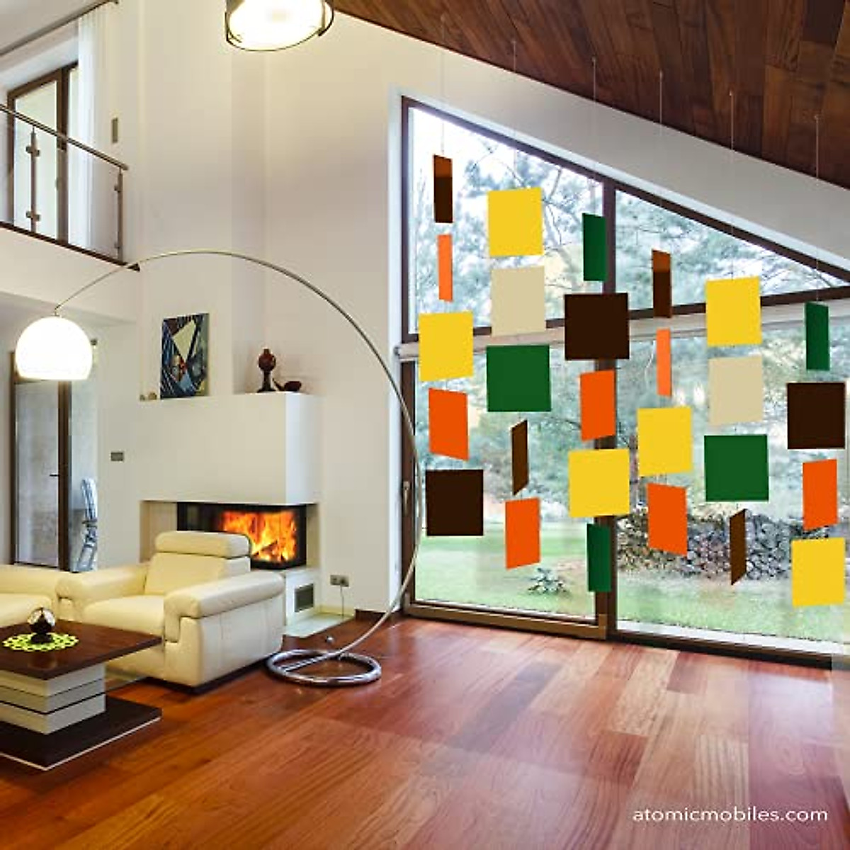 1970 Retro Style MODcast Hanging Mobile + Room Divider | Mid Century Modern Art by Atomic Mobiles (15 Panels - 40" w x 70" h)