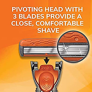 BIC Comfort 3 Refillable Three-Blade Disposable Razor for Men, Sensitive Skin Razor For a Comfortable Shave, 1 Handle and 6 Cartridges, 7 Piece Razor Set