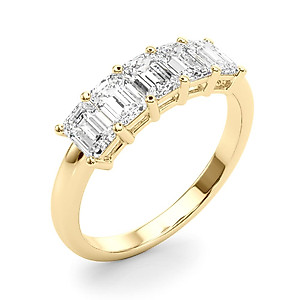 JewelMore 2 Carat 14K Emerald Lab Grown Diamond Five Stone Anniversary Band for Women (F-G/VS-SI) Yellow Gold 5.5