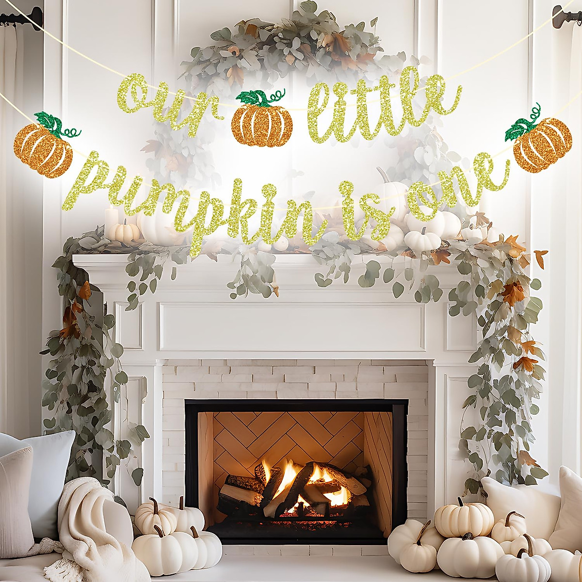 Our Little Pumpkin is One Banner, Little Pumpkin 1st Birthday Decorations, Fall First Birthday Banner, Fall Pumpkin Baby Shower Birthday Party Decorations, Gold Glitter
