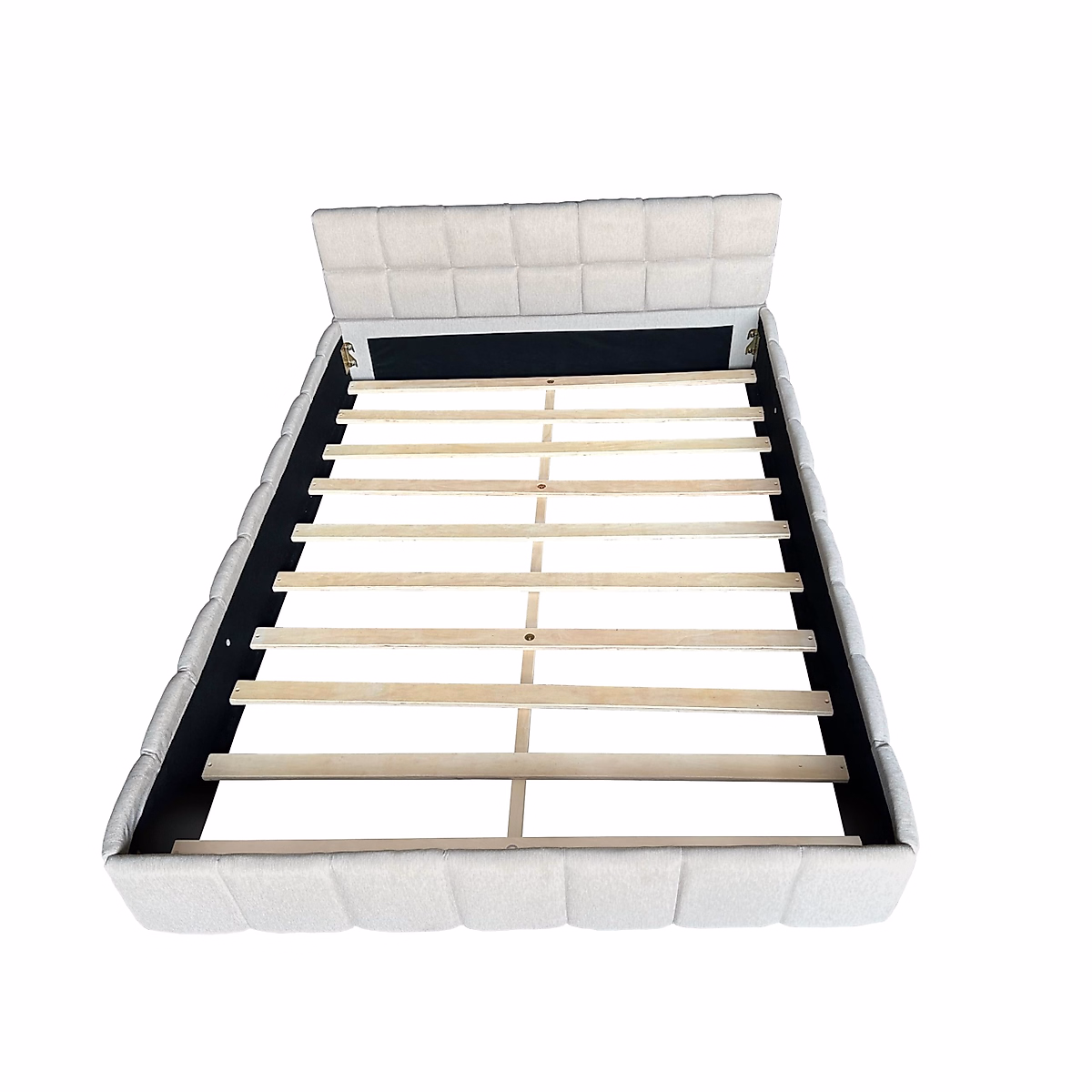 DNYN Full Size Upholstered Platform Bed with Thick Fabric for Kids/Adults,Solid Wood Bedframe w/Wood Slat Support for Small Space,Bedroom,Apartment,Easy Assembly & No Box Spring Needed, Beige