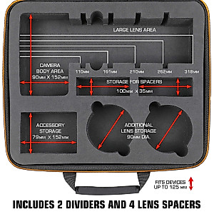 USA Gear HXS Hard Shell SLR Case with Rugged EVA Exterior, Removeable Dual-Layered Foam Tray and Egg-Crate Foam Top Cover - Compatible with Nikon, Canon, Sony, Olympus and More