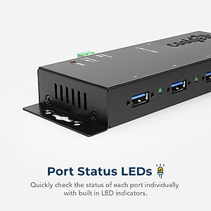 USB 3.2 Gen 1 4-Port Industrial Hub Metal Case with Screw Lock Cable Option