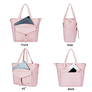 Utility Teacher Tote Bag for Women Work Bags Quilted Large Nurse Tote Bag with Pockets for 15.6" Laptop for Teacher Supplies (Pink)