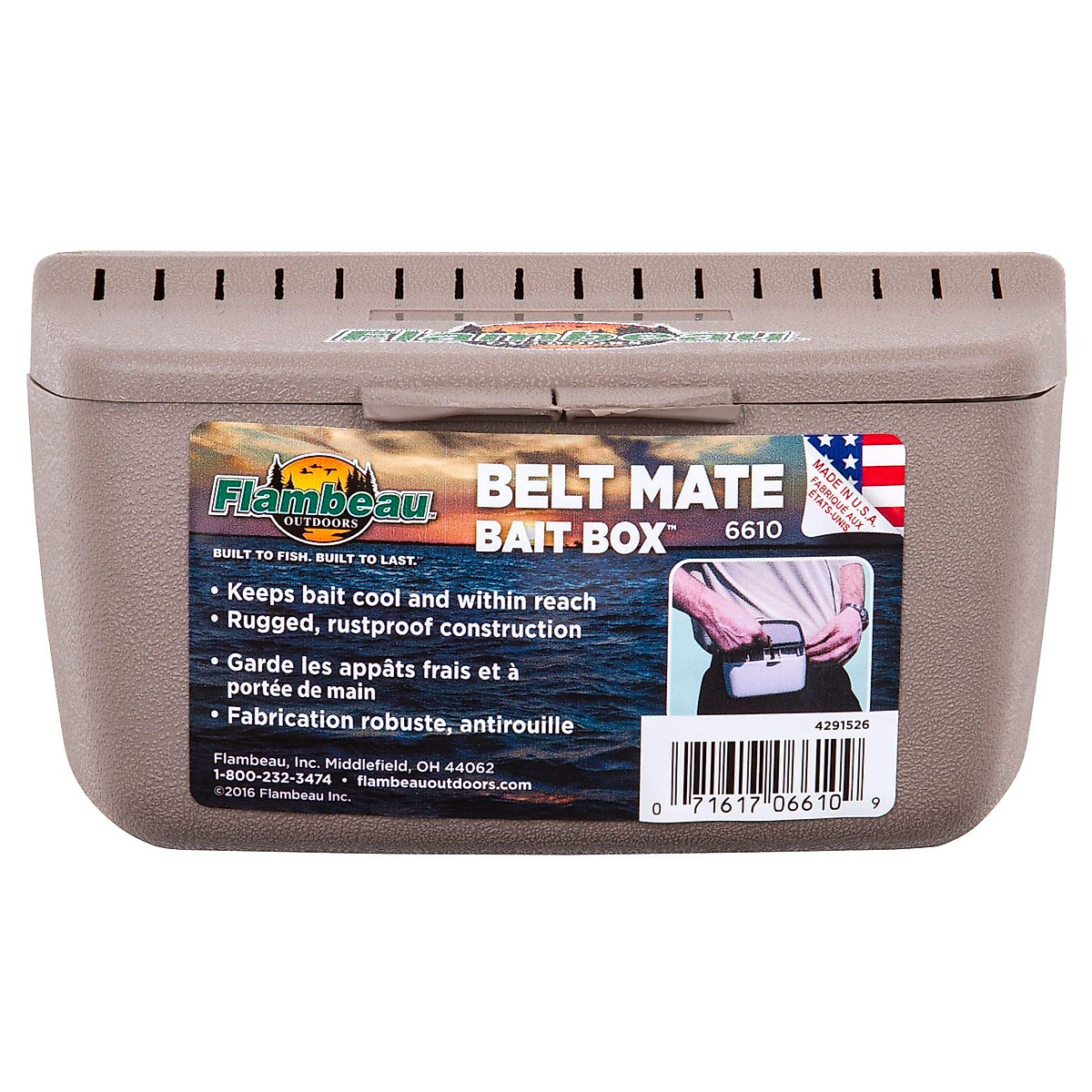 Flambeau Outdoors 6610 Belt Mate Bait Holder, Fishing Accessory Attaches to Belt, Tan