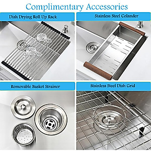 25 Inch Drop In Kitchen Sink Stainless Steel-Bokaiya 25x22 Topmount Kitchen Sink Drop In 16 Gauge Deep Single Bowl Kitchen Sink with Dish Grid& Roll Up Rack
