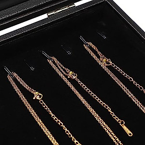 Wudygirl 20 Hooks Necklace Tray Storage Box Jewelry Display Stackable Glass Top Lockable Black Velvet Boxes(Necklace Box)