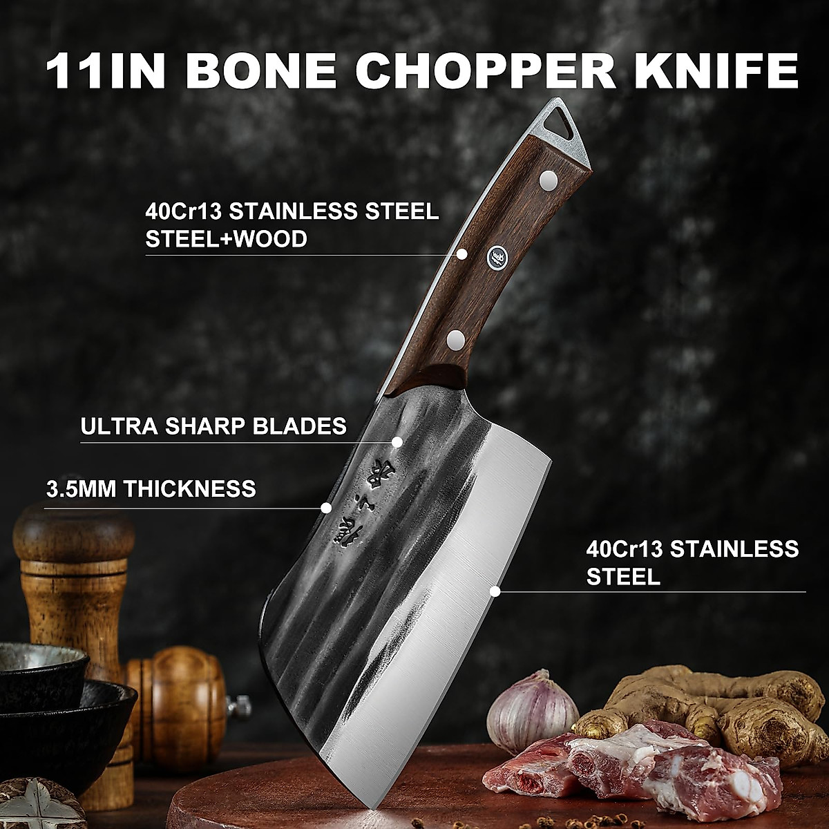 ZHANG XIAO QUAN SINCE 1628 Handmade Forged Ancient Bone Chopping Knife, Stainless Steel Professional Chinese Chopper Knife for Cutting Bones and Nuts