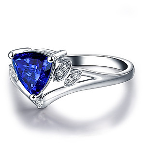 Lanmi 14K White/Rose Gold Natural Blue Tanzanite Rings Band with Diamonds Engagement Wedding for Women Promotion