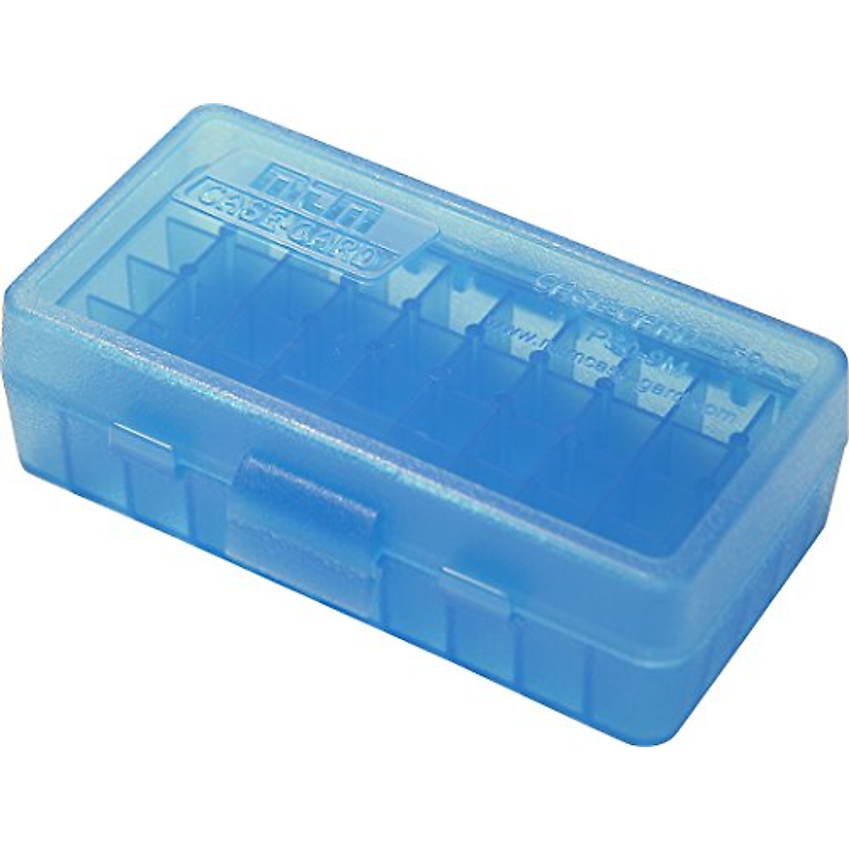MTM 380/9MM Cal 50 Round Flip-Top Ammo Box, Clear Blue
