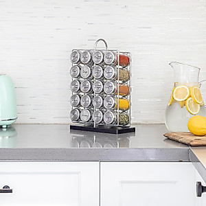 orii 20 Jar Spice Rack Stainless Steel Filled with Spices - Standing Rack Shelf Holder & Countertop Spice Rack Tower Organizer for Kitchen Spices with Free Spice Refills for 5 Years