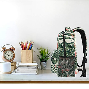 Oarencol Tropical Palm Leaves Flower Backpacks Pink Florals School Book Travel College Shoulder Bag for Women Girls Men Boys