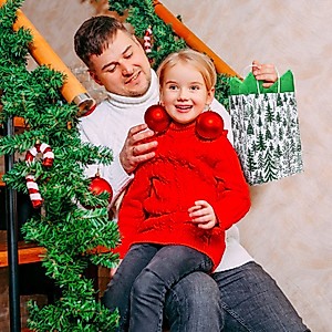 Whaline 12 Pack Christmas Paper Gift Bags with Handle Winter Medium Size Watercolor Xmas Tree Candy Goodie Bags with Green Tissue Paper for Xmas Holiday Party Supplies