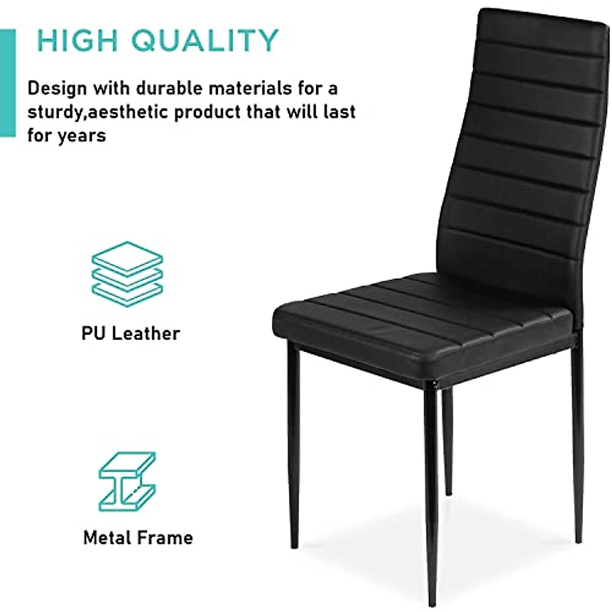 VERYKE Kitchen Dining Table Set for 4,Modern Tempered Glass Rectangular Dining Table & 4 Faux Leather Chairs Furniture Set for Kitchen Breakfast, Dining Room (Black)