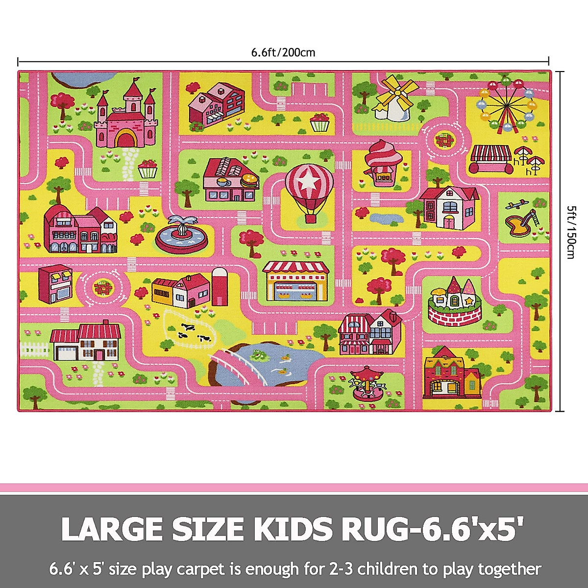 Capslpad Kids Play Rug 6.6x5.0 ft Large Size Kids Rug for Playroom Non Slip Washable Kids Car Road Rug Educational Learning Area Rug Children Play Carpet for Bedroom,Classroom,Nursery Room Decor
