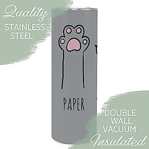 Elanze Designs Rock Paper Scissors Kitty Cat Paw Claws Wrap-Around Design 20 Ounce Stainless Steel On-The-Go Coffee Travel Insulated Skinny Tumbler Mug Cup, Slide Top Lid, MRC-20OZ-SH286