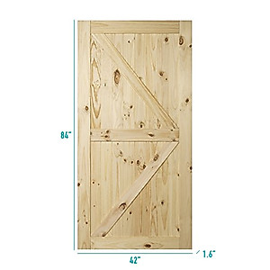 BELLEZE 42 Inch DIY Sliding Interior Barn Door, Modern Rustic Custom Farmhouse Unfinished Pine Wood for Kitchen Pantry Bedroom Living Room Closet - Unfinished