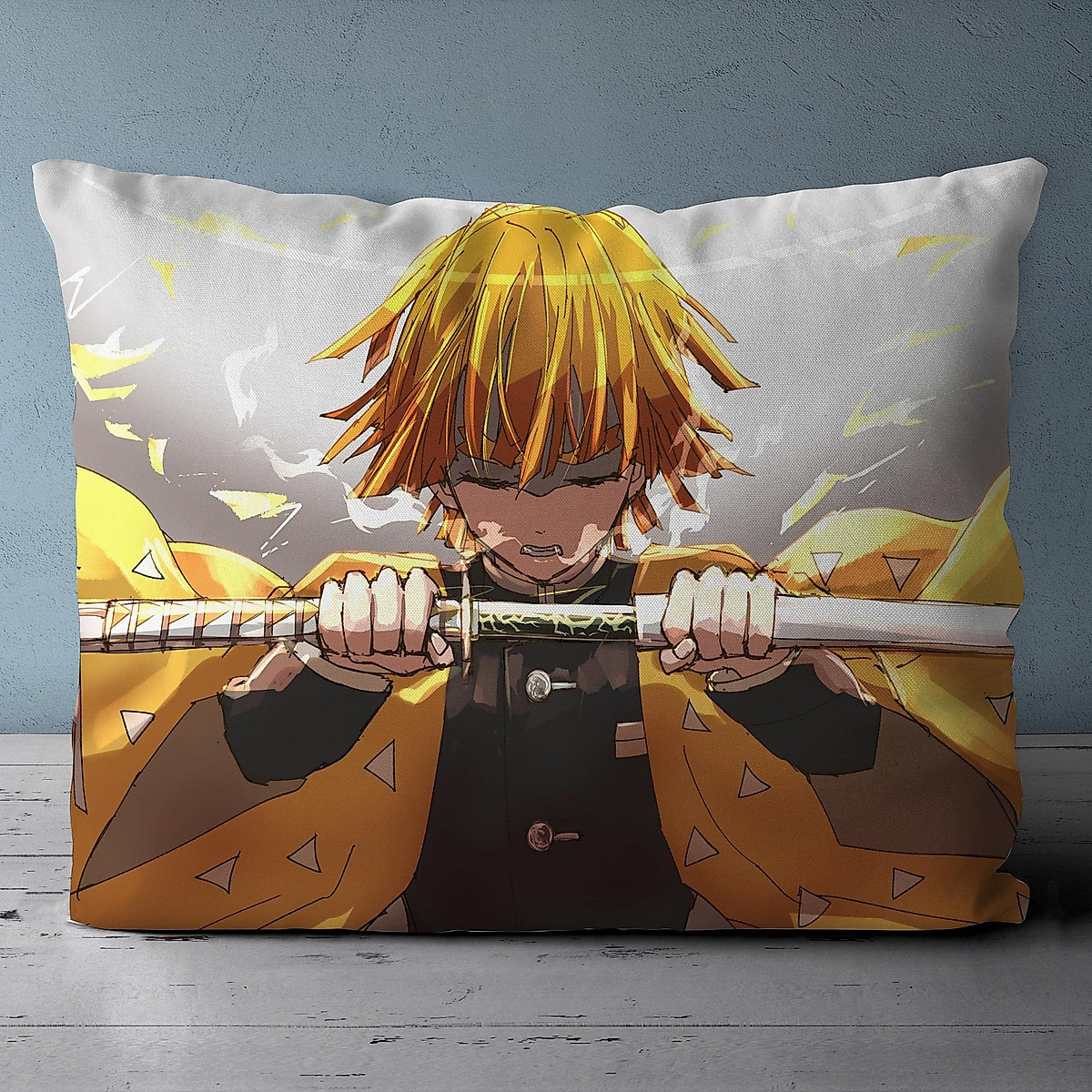 NICHIYOBI Devil Slayer Anime Zenitsu Flash Breathe Duvet Cover Set 3D Bedding Comforter Cover 3 Pcs (1 Duvet Cover+2 Pillowcases) Bedding Set (08,Queen-90x90in+20x30in*2)