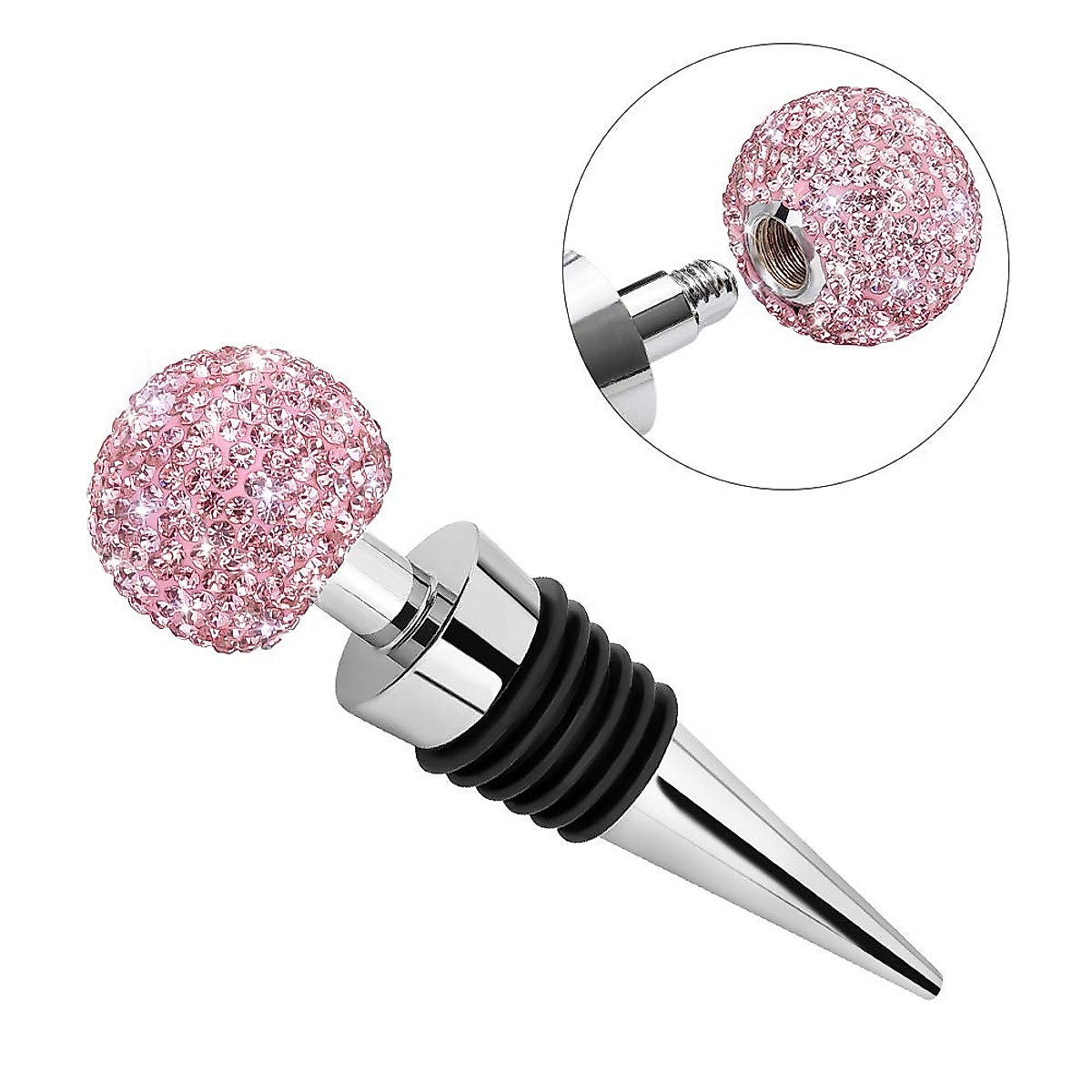 Soleebee Bling Decorative Wine Stoppers,Wine Bottle Stopper with Crystal Rhinestone, Beverage Bottle Stoppers for Gifts, Bar, Holiday Party, Wedding (Pink)