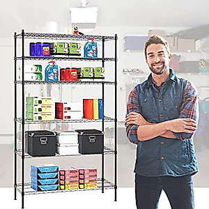 16''Lx42''Wx72''H 6 Shelf Wire Shelving Unit Heavy Duty Metal Storage Shelves NSF Wire Shelf Organizer Black Height Adjustable Utility Steel Commercial Grade Layer Shelf Rack 1500 LBS Capacity