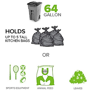 Toter 25564-R1209 Residential Heavy Duty Two Wheeled Trash Can, Blackstone, 64 Gallon