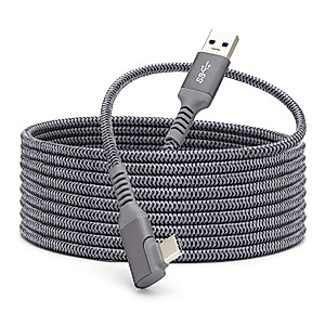 KRX Silver Braided Cord for Oculus Quest and Quest 2 Link Cable, 10FT USB A to C 3.2 Gen1 Cable for Fast Charging & Data-Transmission (10FT(3M), Silver)