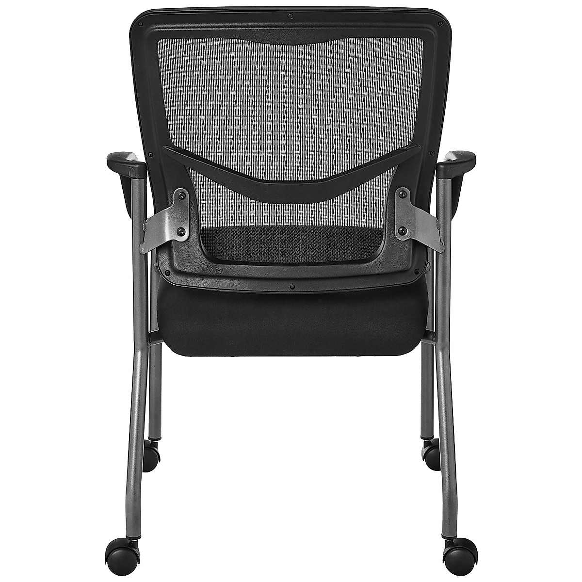 Office Star ProGrid Deluxe Stackable Visitor's Chair with Breathable Back and Padded Lumbar Support Seat, with Rolling Casters, Coal FreeFlex