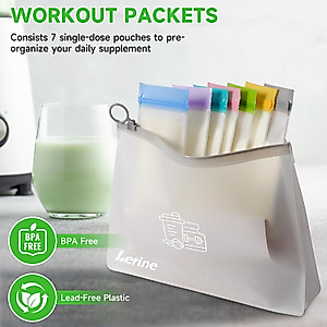 Protein Powder Travel Container Set - Reusable Protein Powder Container to Go - 21Pcs Single Dose Bags & 3Pcs Large Zip Bags - Portable Supplement Storage Container with Funnel, Spoon