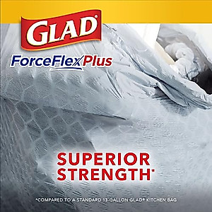 Glad Trash Bags, Tall Kitchen Garbage Bags ForceFlex Plus with Clorox, 13 Gallon, Lemon Fresh Bleach Scent 90 Count (Package May Vary), White-gray, Lemon Fresh