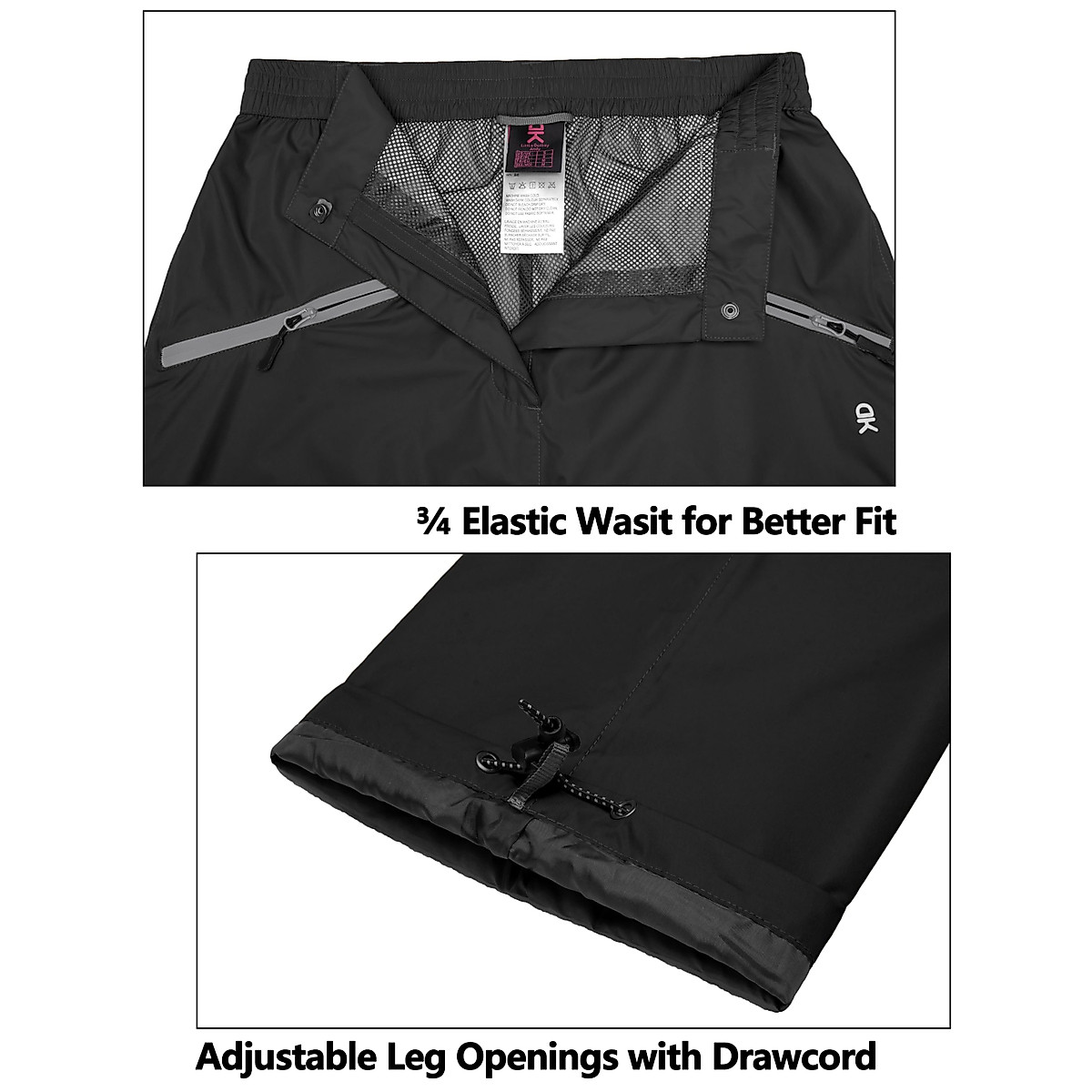 Little Donkey Andy Women's Lightweight Waterproof Rain Pants Breathable Hiking Pants for Outdoor Fishing Black XS