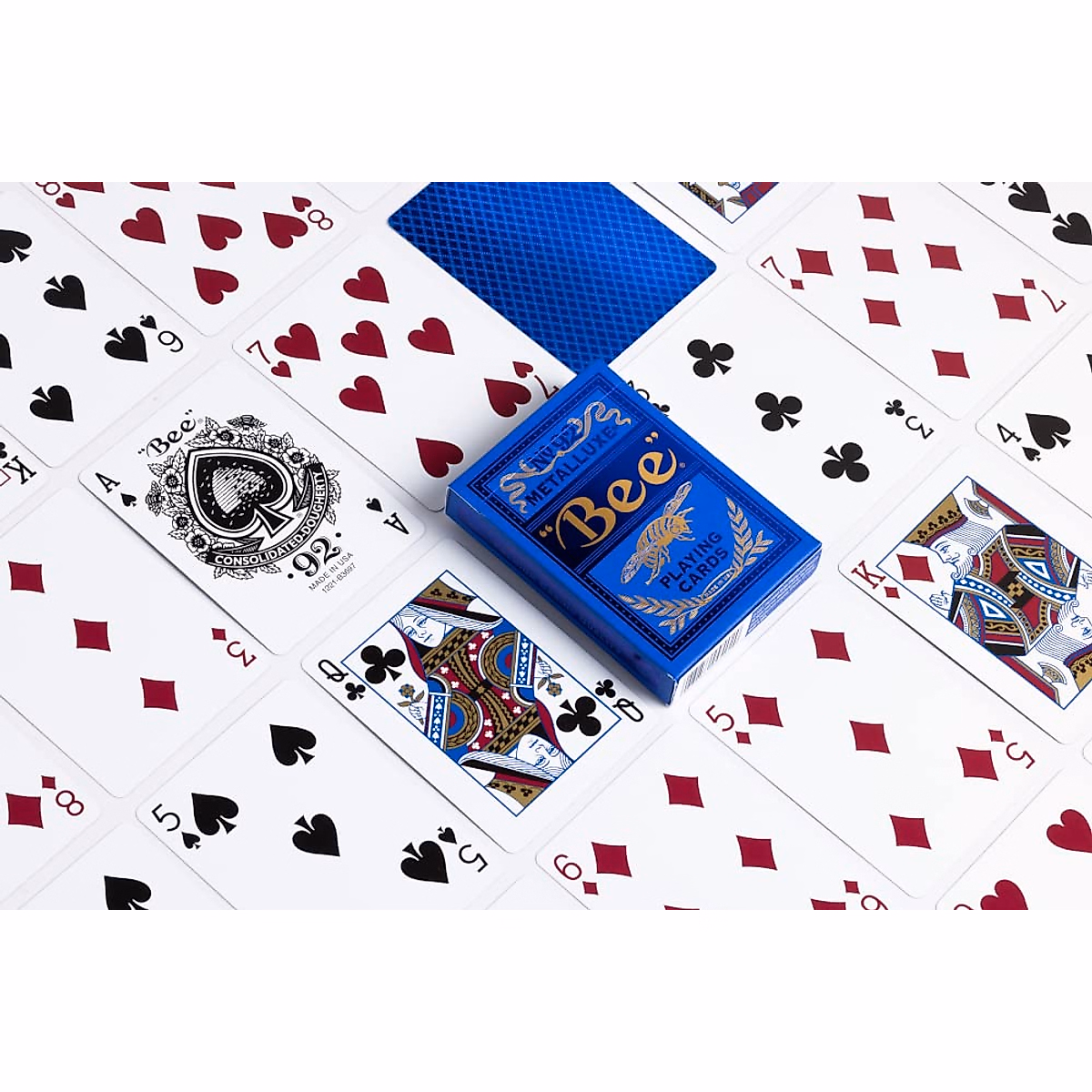 Bee MetalLuxe Playing Cards - Blue Foil Diamond Back, Standard Index