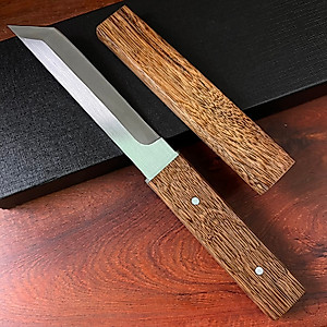 MADSABRE Samurai Full Tang Knife Japanese Katana - Tanto Fixed Blade Knives for Outdoor Tactical Hunting Survival Knives with Wooden Sheath (D2 Steel-Yellow)