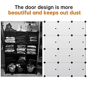MAGINELS 8 Cube Storage Organizer with Doors,Deep Closet Organizers and Cabinet. Vertical Storage Clothes Shelf,Suitable for Bedroom,Office,Studyroom,Black (14×18inch)