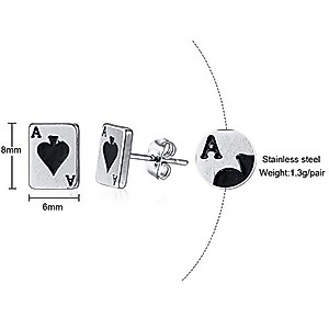 Stainless Steel Ace Spade Gambling Casino Biker Cockail Party Stud Earrings (Silver)