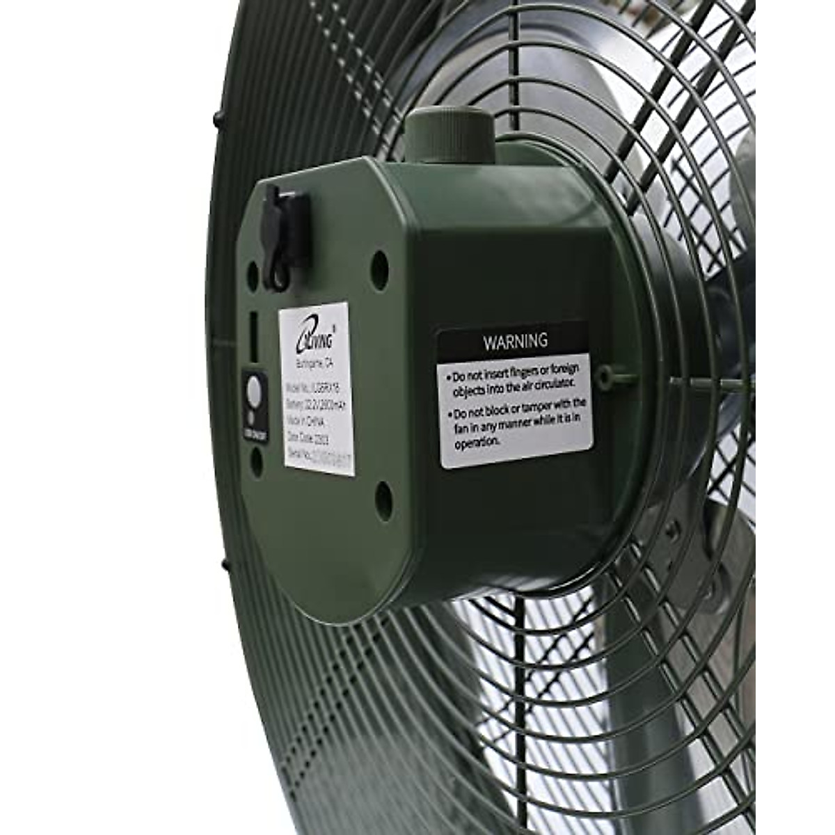 iLiving 18" Rechargeable Battery Operated Camping Floor Fan, High Velocity Portable Outdoor Fan with Metal Blade, With Built-in Lithium Battery for Whole Day Usage, 18 Inches, Military Green
