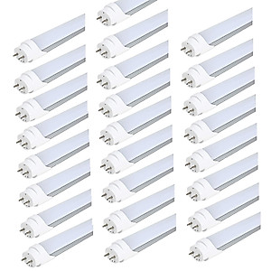 HMINLED 4ft T8 T12 LED Tubes, Frosted 48" 22W (65W Fluorescent Replacement) 6000K 6500K, Double-Ended Power Ballast Bypass Light, 2400lm Type B Milky 110V 277V, 25 Pack