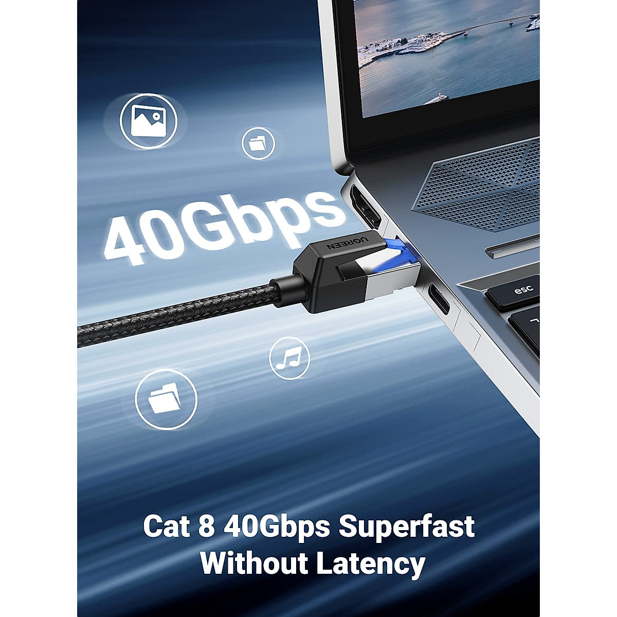 UGREEN Braided Cat 8 Ethernet Cable 6FT Bundle with Ethernet Adapter for Fire TV Stick