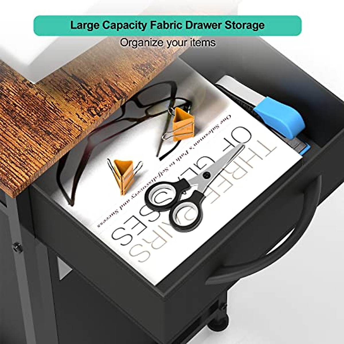 Computer Tower Stand PC Tower Stand with Storage Drawer 2 Tier Wood Rolling CPU Holder Stand Mobile Printer Cart on Wheels for Home Office, Industiral Brown and Black