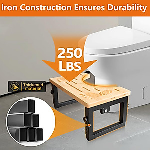 Toilet Stool Squat Adult, Toilet Stool Foldable, 7 in, 8 in, 9 in Adjustable Height Squat Stool Potty for Adults Kids, Squatting Toilet Stool for Pooping, Bamboo Toilet Step Stool, Toilet Foot Stool