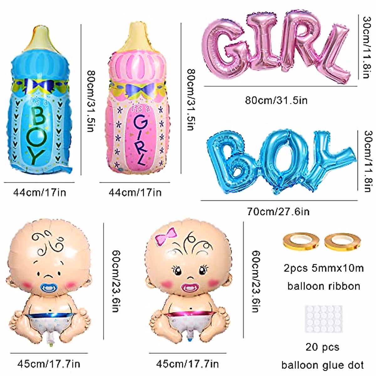 Xihuimay 6pcs Baby Boy Girl Party Balloons Helium Balloon Gender Reveal Balloon Baby Boy/Girl Blue/Pink Bottle Boy/Girl Letter Foil Balloon for It is a Boy/Girl Baby Shower Birthday Party Decoration