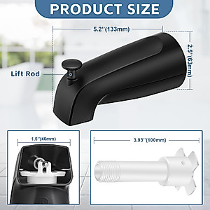 Enhon Tub Spout with Diverter, Universal Fits 1/2'' Copper Pipe, 1/2'' IPS and 3/4'' IPS, Bathroom Bathtub Tub Faucet Replacement with Adapters (Matte Black)