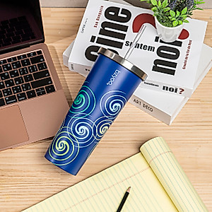 bzyoo SUP Double Wall Vacuum Insulated Tumbler with Straw and Lid Stainless Steel Water Bottle Travel Mug Cup, Mother's Day Gift Perfect For Ice Coffee or Tea (710ml) Color: Blue Swirl