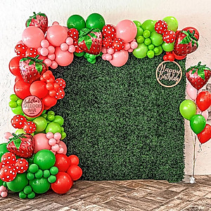 MOMO RUCCI 147Pcs Strawberry Balloons Arch Garland Kit with Strawberry Foil Balloons for Sweet Girl My Berry First Themed Birthday Party Supplies Baby Shower Gender Reveal Decorations Red Pink Green
