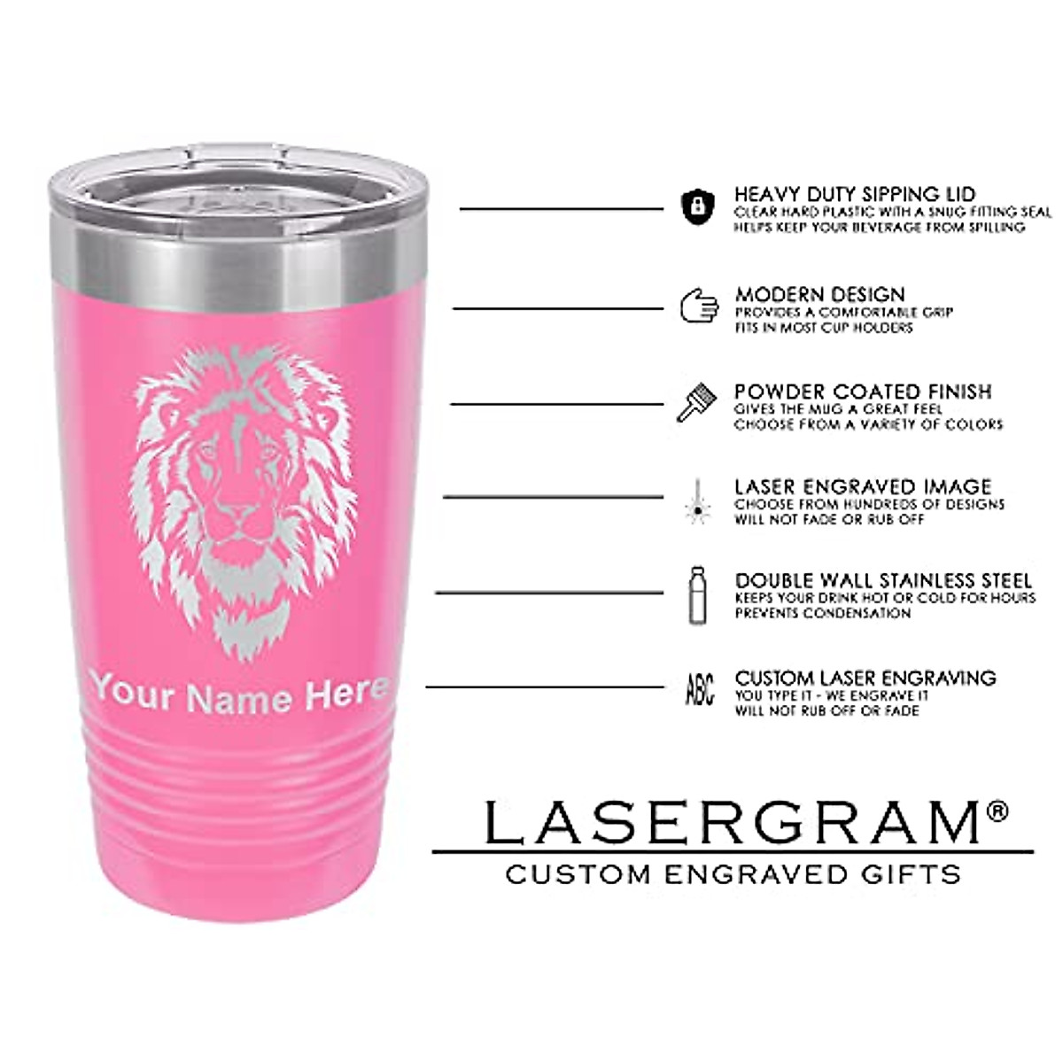 LaserGram 20oz Vacuum Insulated Tumbler Mug, Unicorn, Personalized Engraving Included (Pink)