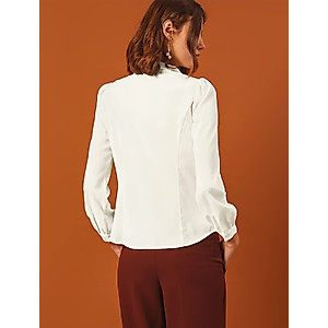 Allegra K Women's Peter Pan Collar Blouse Bow Tie Neck Vintage Button Up Shirt XX-Large White