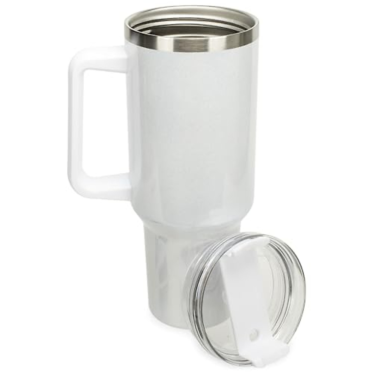 Elanze Designs Giraffe Growing Wildflower Animal Floral Motif 40 Oz. Stainless Steel Water Bottle Coffee Mug, Spill & Leak Resistant, Travel Tumbler with Handle, Lid & Straw, White Shimmer