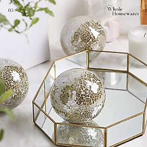 WHOLE HOUSEWARES | Decorative Balls for Centerpiece Bowls | Set of 3 | Glass Mosaic Sphere | Diameter 4" | Home/Garden/Kitchen/Living Room Decor | Decorative Balls for Bowls (Gold)