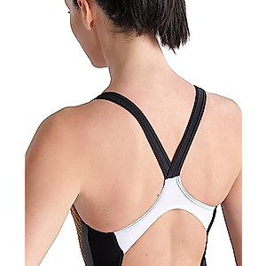 Arena Women's Standard Feel Threefold V Back Swimsuit, Black/Asphalt/White